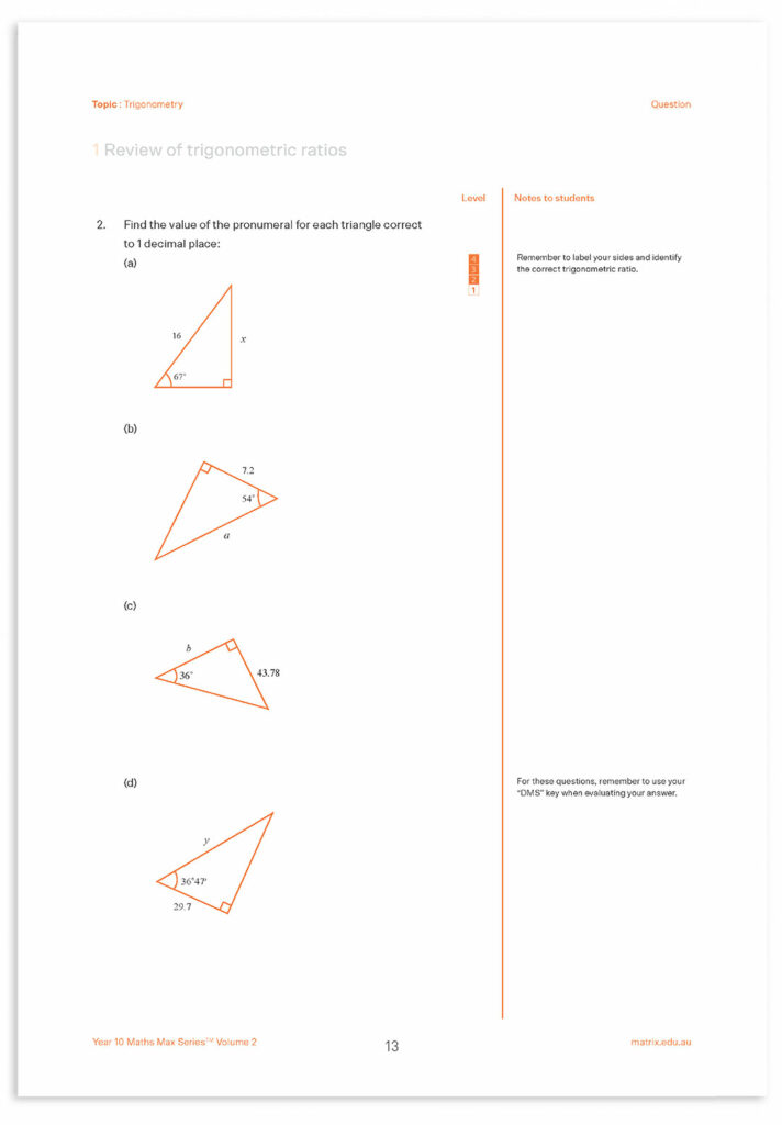 Year 10 Maths Max Series Vol 2: Trigonometry Revision Workbook