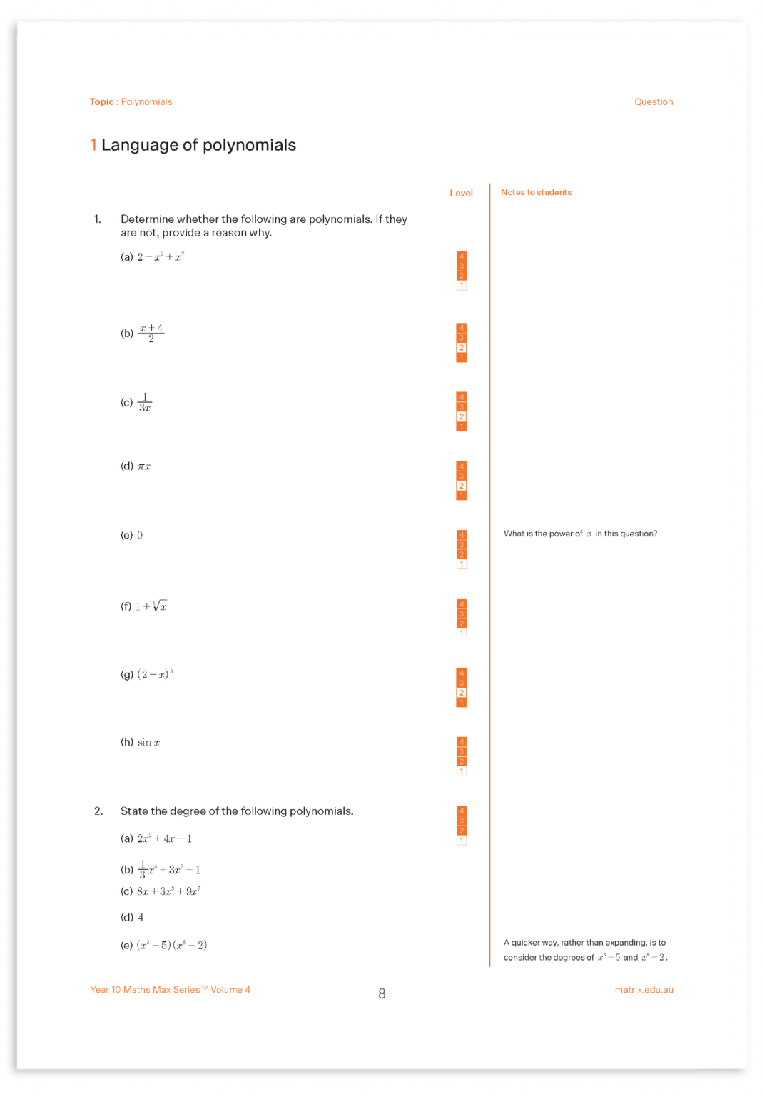 Year 10 Maths Max Series Vol 4: Polynomials Revision Book