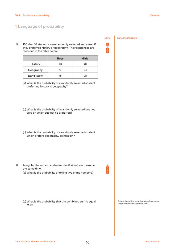 Year 10 Maths Max Series Vol 5 Statistics And Probability